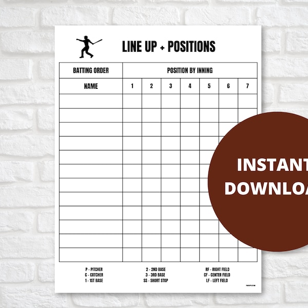 Baseball Line up Positions - Etsy