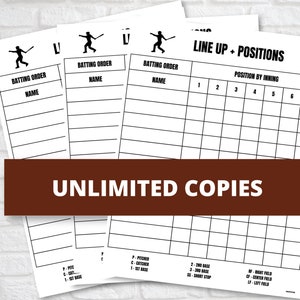 Batting Line up and Position Printable With Key, 12 Players, Baseball ...