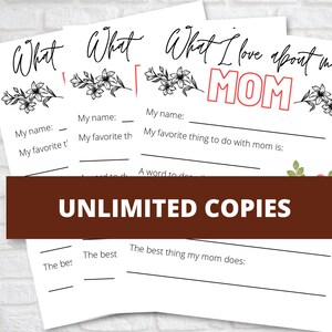 Mothers Day Printable, What I Love About Mom Printable for Kids - Etsy