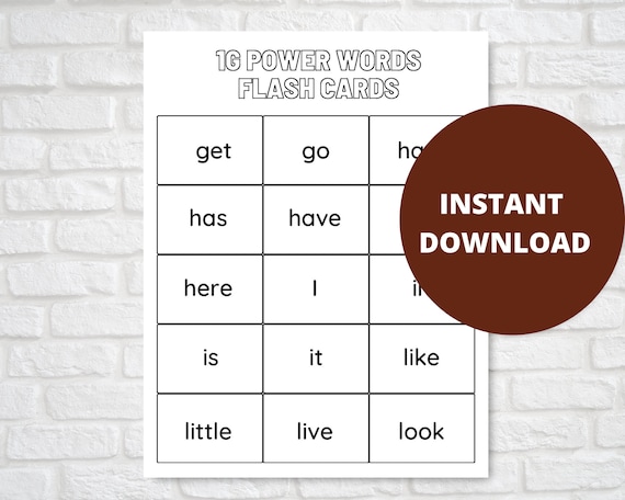 1G Power Words Flashcards Sight Words for Kindergarten and | Etsy