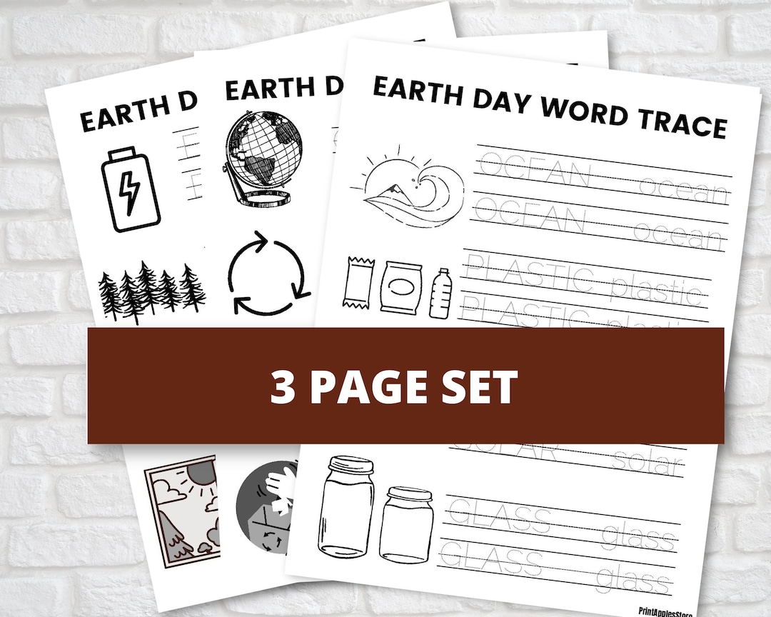 Earth Day Word Tracing Worksheets, Set of 3 - Etsy