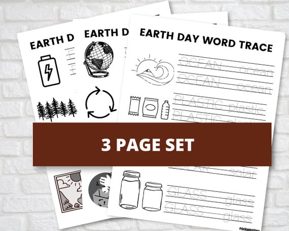 Earth Day Word Tracing Worksheets Set of 3 | Etsy