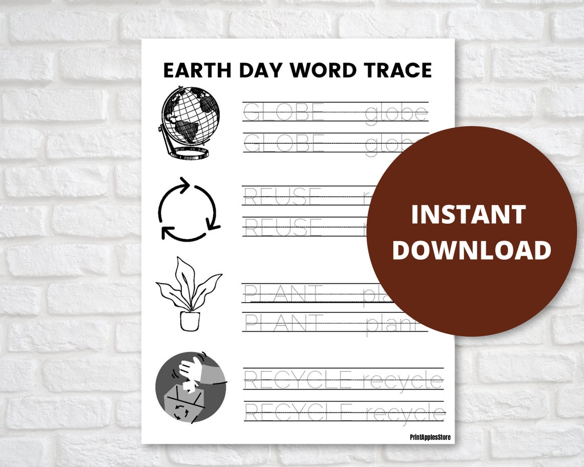 Earth Day Word Tracing Worksheets Set of 3 | Etsy