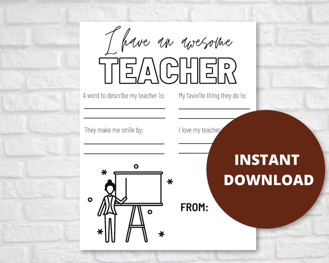 I Have an Awesome Teacher Printable, Male and Female Teacher, Teacher ...