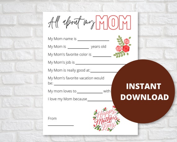 Mothers Day Printable All About My Mom Printable for Kids | Etsy