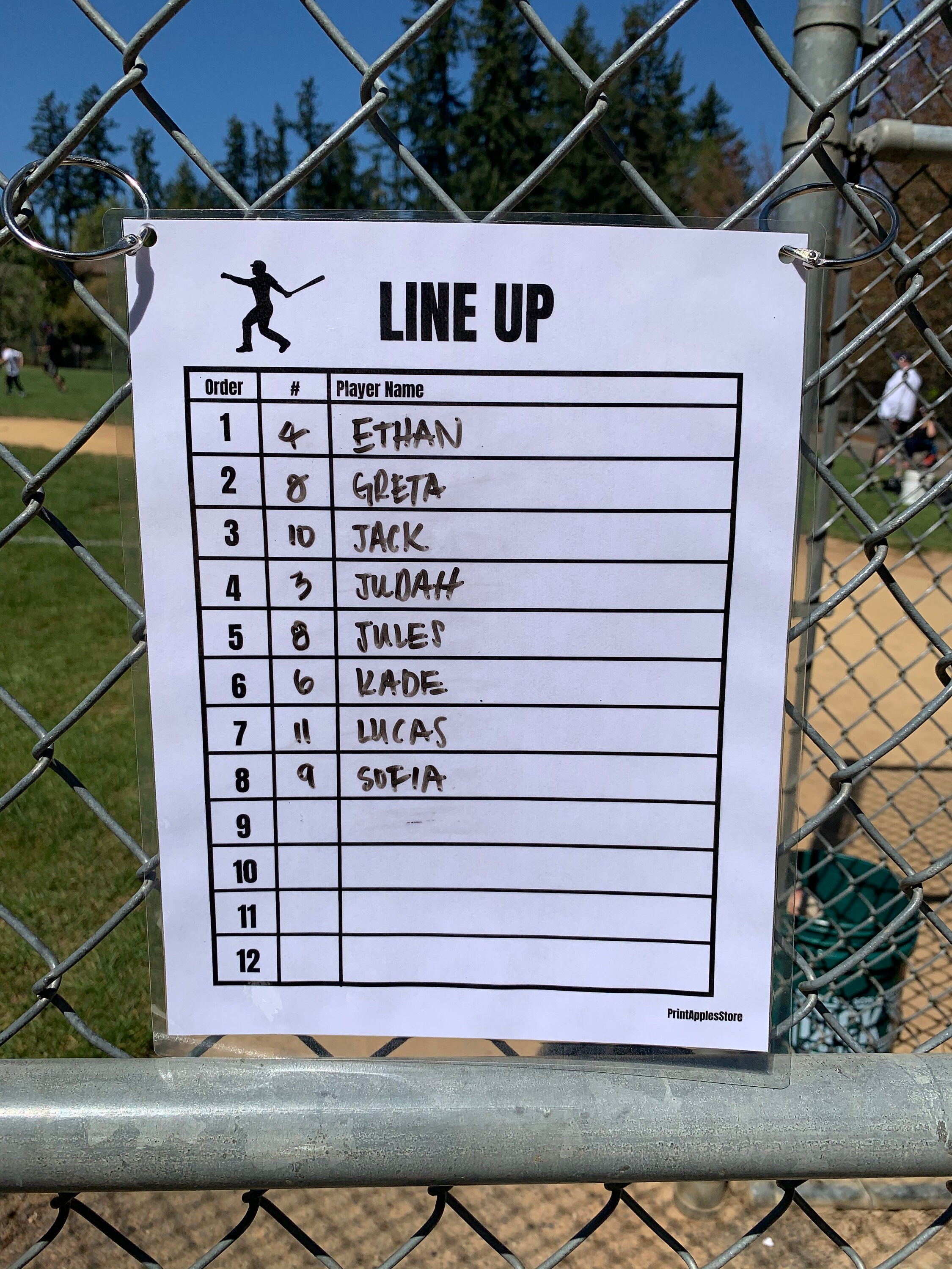 Batting Line up Printable, 12 Players - Etsy