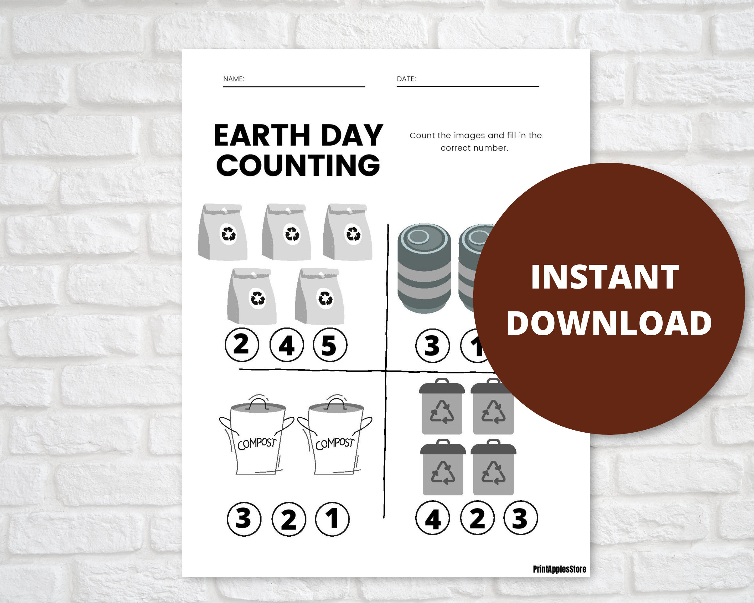 Earth Day Counting Printable, 3 Pages, Kids Math Worksheet - Etsy UK