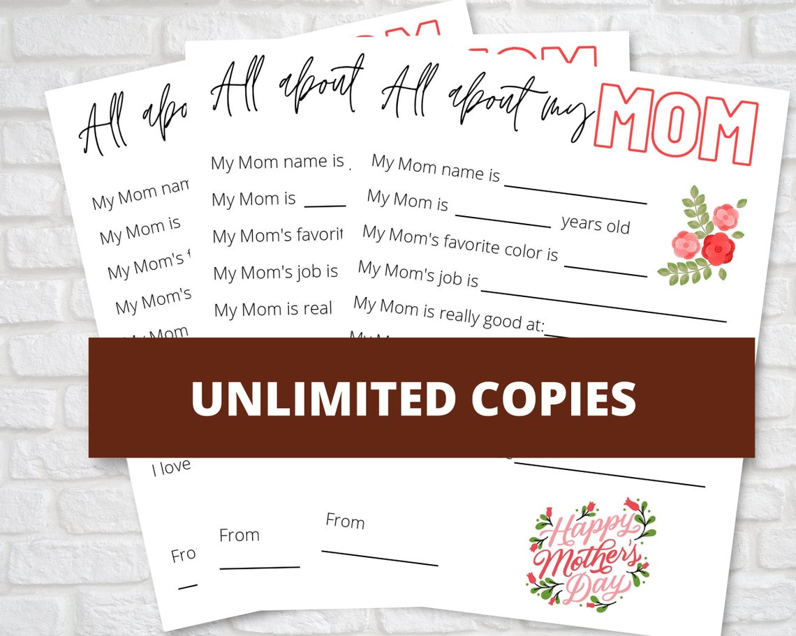 Mothers Day Printable, All About My Mom, Printable for Kids - Etsy