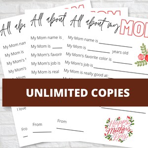 Mothers Day Printable, All About My Mom, Printable for Kids - Etsy