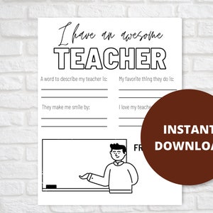 I Have an Awesome Teacher Printable, Male and Female Teacher, Teacher ...
