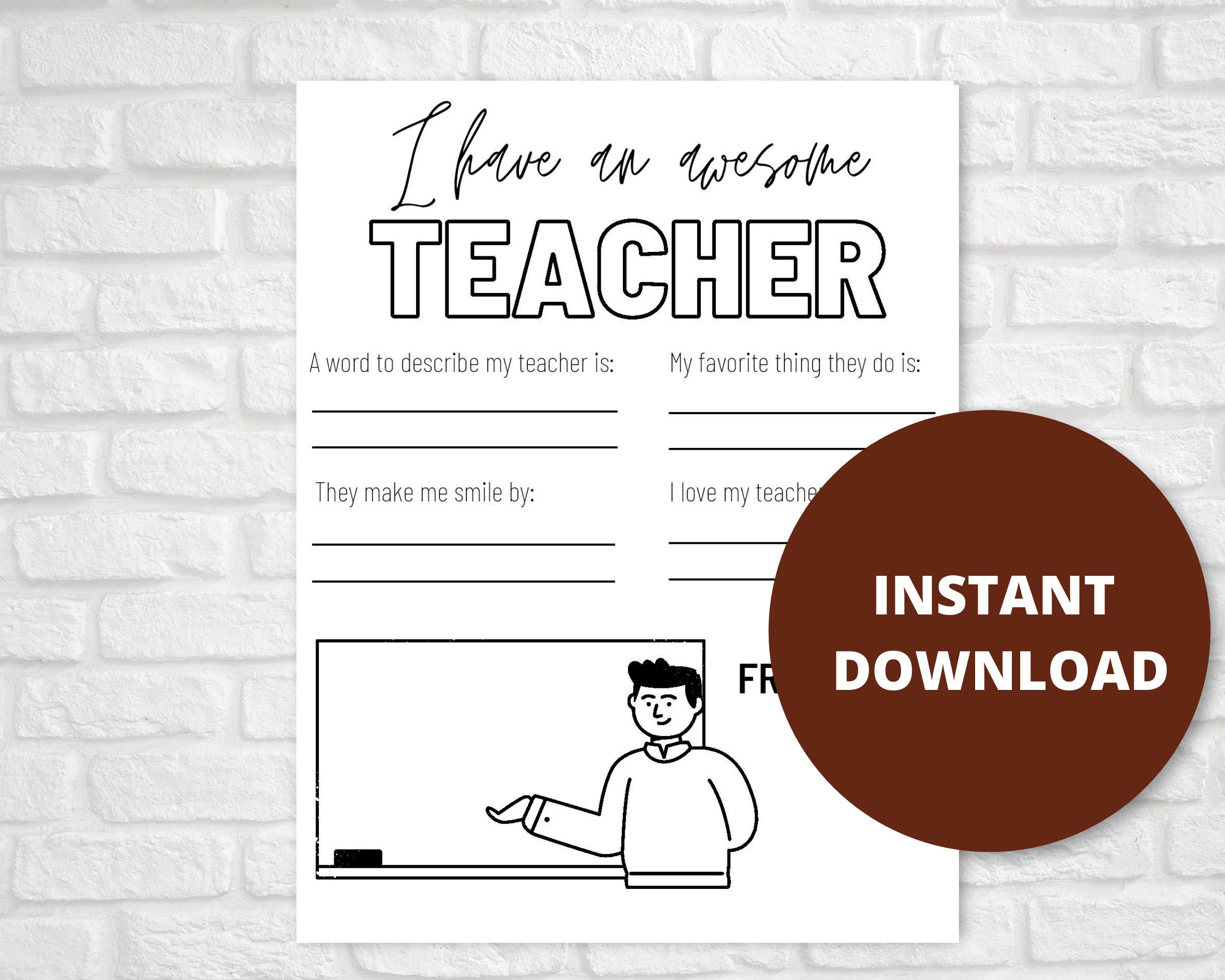 I Have an Awesome Teacher Printable, Male and Female Teacher, Teacher ...