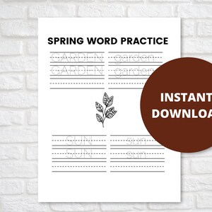 Spring Word Tracing Worksheet Printable Kids Writing - Etsy