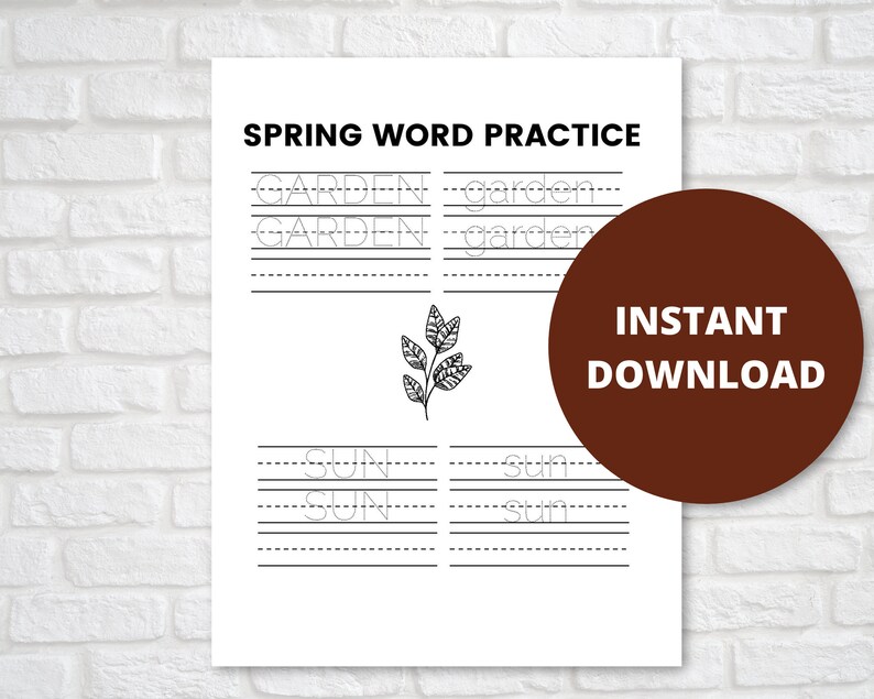 Spring Word Tracing Worksheet, Printable Kids Writing Practice ...
