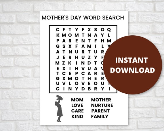 Mother's Day Word Search Kids Word Search - Etsy