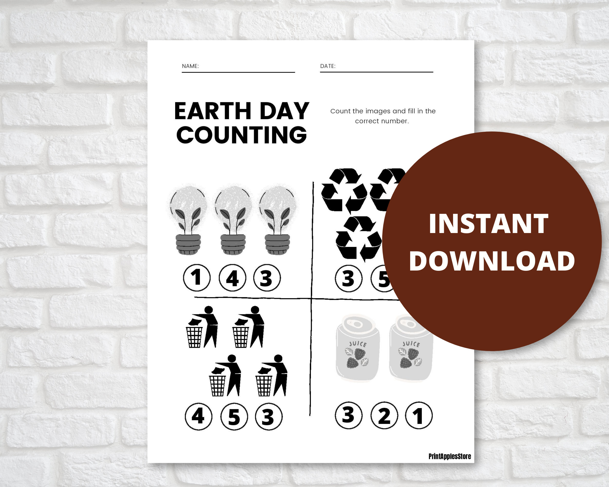 Earth Day Counting Printable, 3 Pages, Kids Math Worksheet - Etsy UK