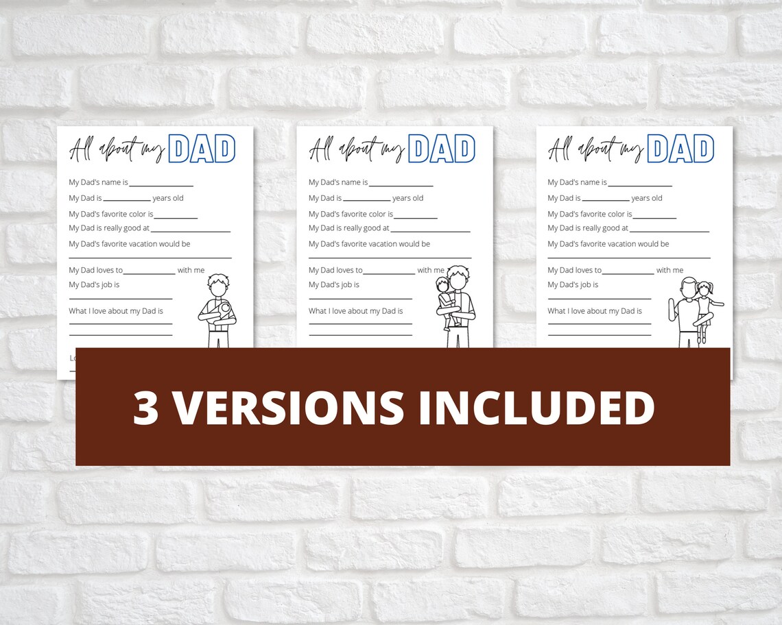All About My Dad Printable Bundle Fathers Day Printable for | Etsy