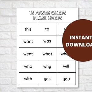 1G Power Words Flashcards, Sight Words for Kindergarten and First Grade ...
