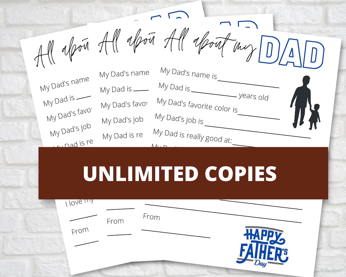 Father's Day Printable, All About My Dad Printable for Kids - Etsy