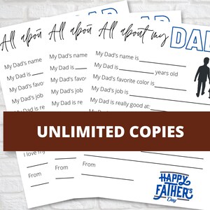 Father's Day Printable, All About My Dad Printable for Kids - Etsy
