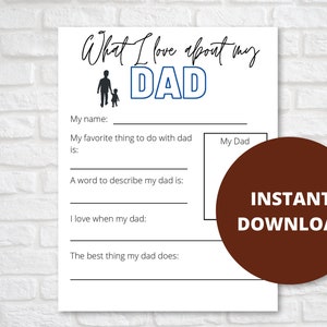 Father's Day Printable, What I Love About My Dad Printable for Kids - Etsy