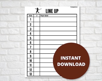 Batting Line up and Position Printable, 12 Players, Baseball, Softball ...