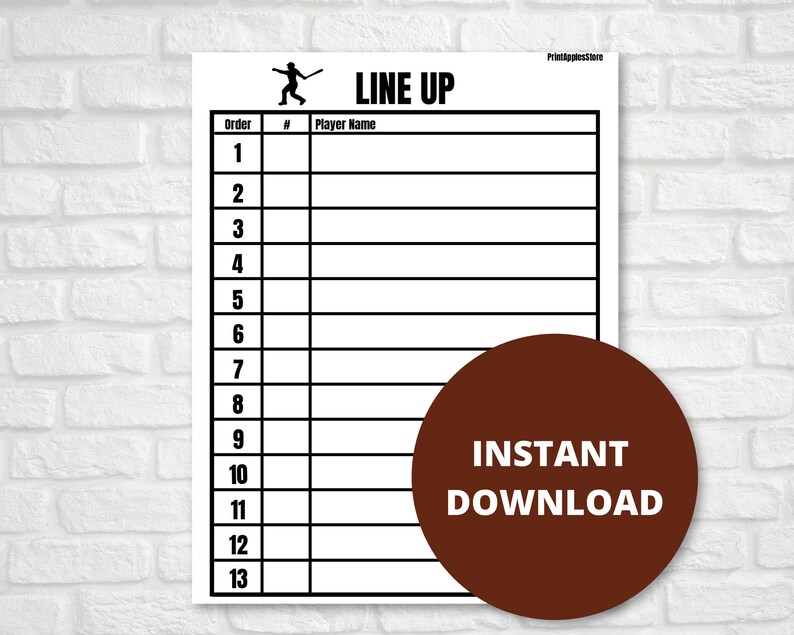 Batting Line up Printable, 13 Players - Etsy