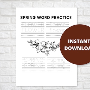 Spring Word Tracing Worksheet Printable Kids Writing - Etsy