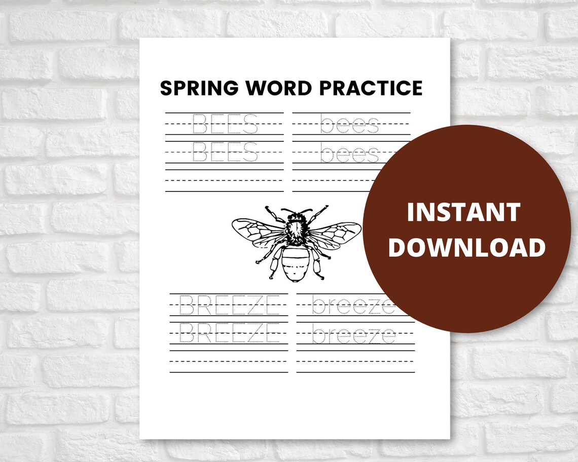 Spring Word Tracing Worksheet, Printable Kids Writing Practice ...