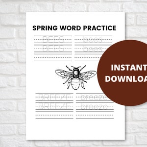 Spring Word Tracing Worksheet Printable Kids Writing - Etsy