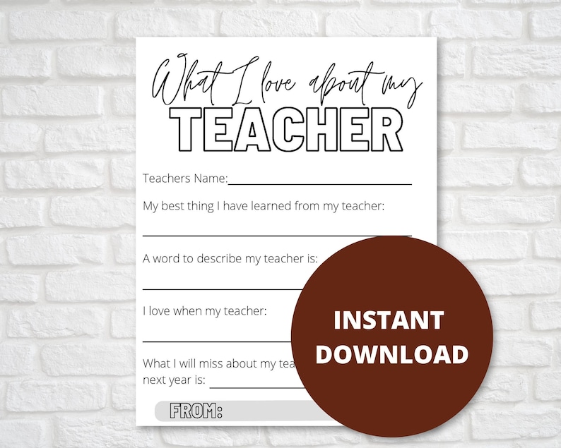Love My Teacher Printable, Teacher Appreciation Week Printable, Teacher ...