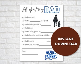 Father's Day Printable, What I Love About My Dad Printable for Kids - Etsy