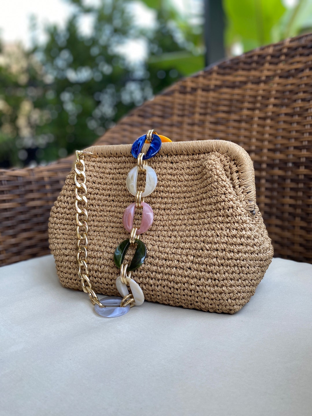Camel Crochet Dumpling Pouch Bag,natural Color Paper Rope Summer Clutch ...