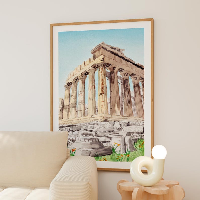 Parthenon Watercolor Print, Greece Wall Art, Athens Landscape Painting ...