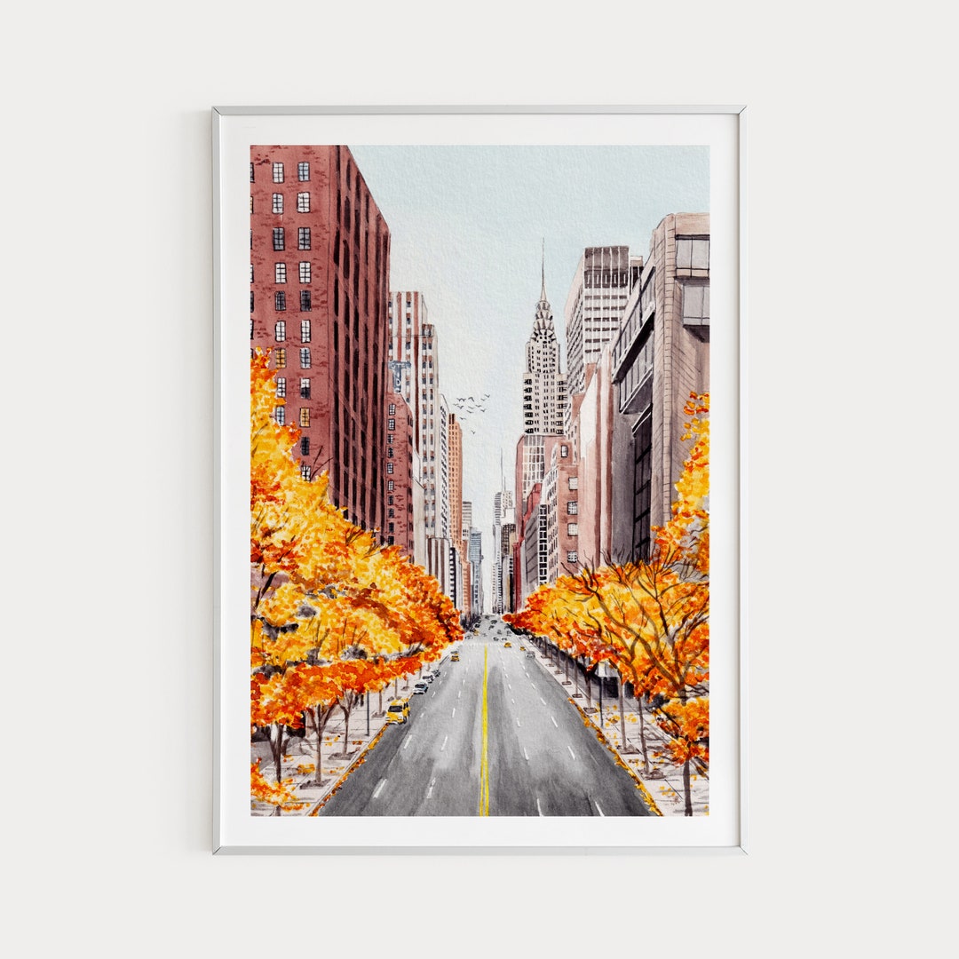 New York Print, New York Wall Art, Fall Decor, Watercolor Print ...