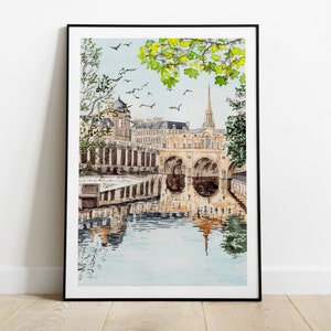 Bath City Print, England Wall Art, Watercolor Painting, Bath Cityscape ...
