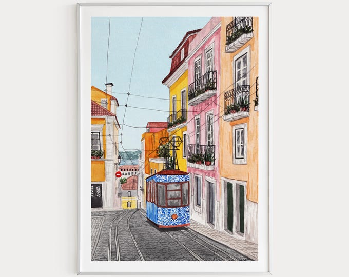 Lisbon Print, Lisbon Cityscape, Travel Sketch, Watercolor Painting, Art ...