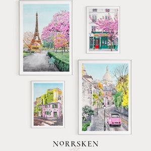 Paris Wall Art Set of 4 Pink Gallery Wall Decor Paris Art Print Eiffel ...