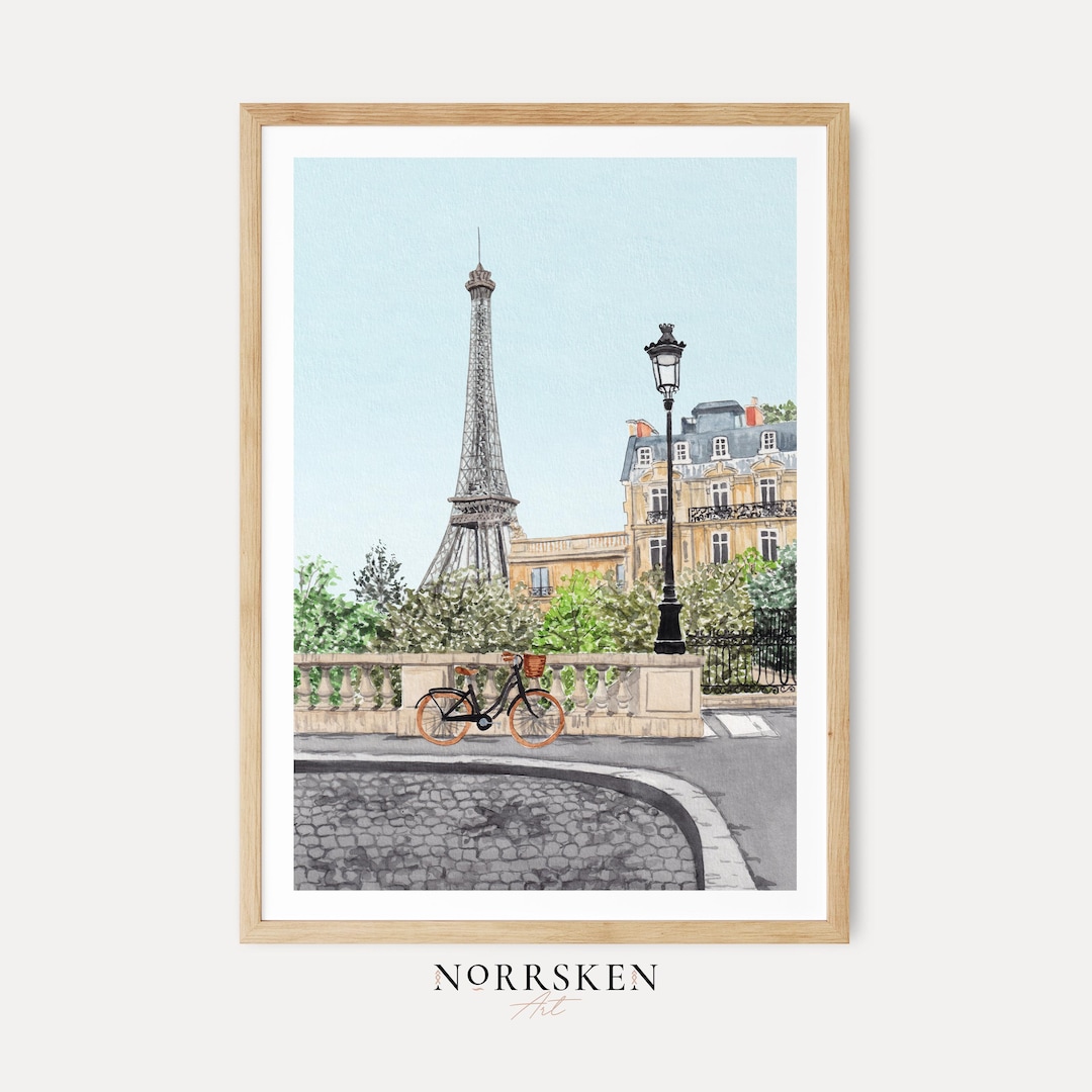 Paris Watercolor Printable Wall Art, Eiffel Tower Street Scene Painting ...