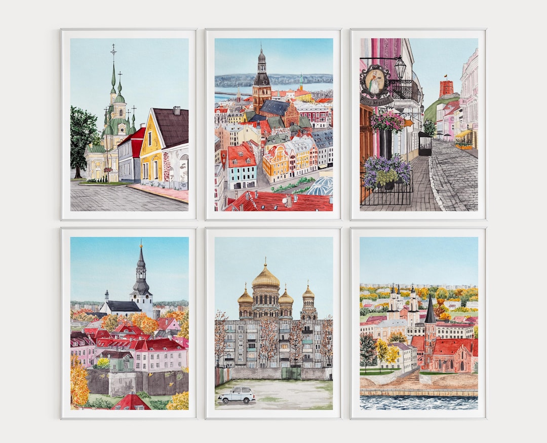 Baltic Gallery Wall Set of 6, Watercolor Prints, Latvia Wall Art ...