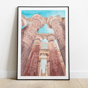 Karnak Temple Print, Egypt Wall Art, Karnak Watercolor Art, Egypt ...