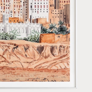 Yemen Print, Shibam Cityscape, Yemen Wall Art, Watercolor Print, Middle ...