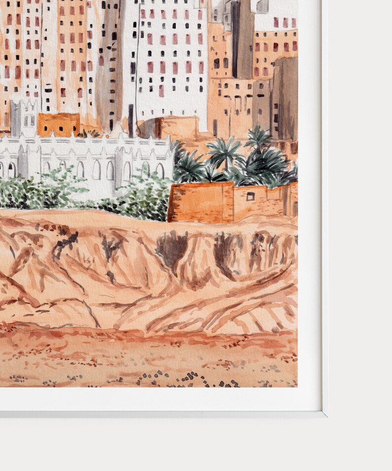 Yemen Print Shibam Cityscape Yemen Wall Art Watercolor - Etsy