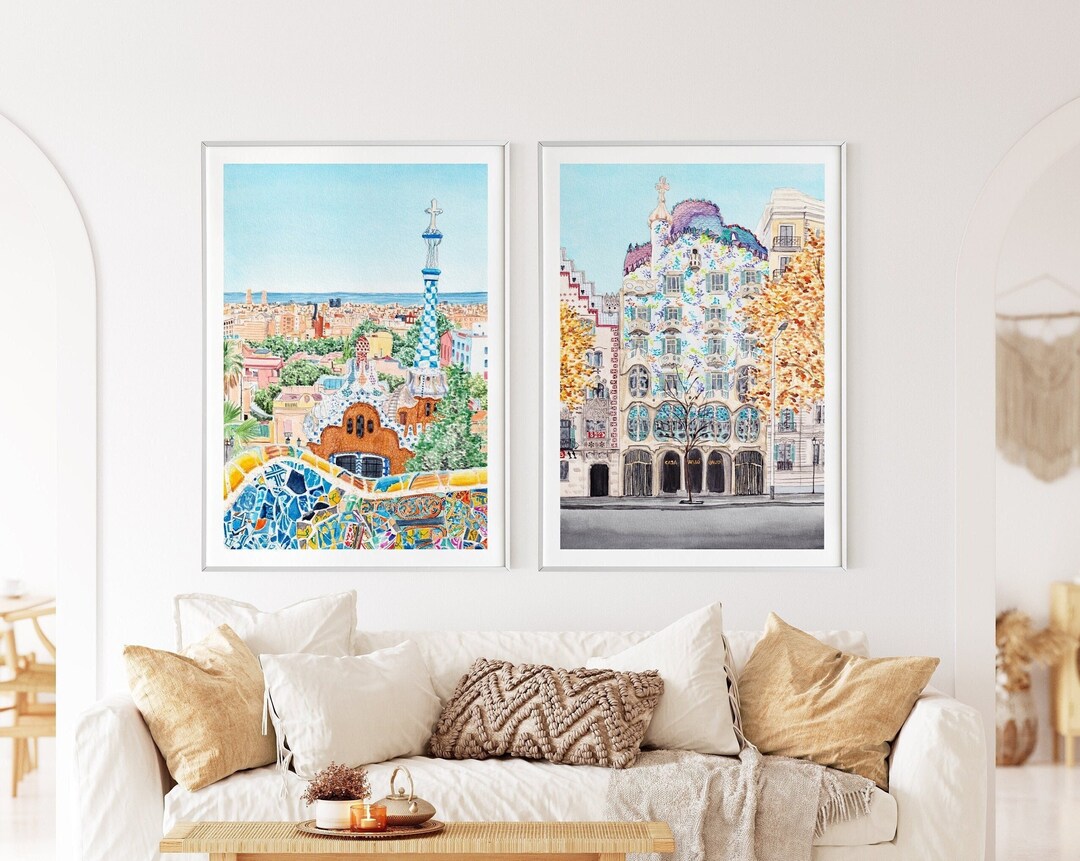 Barcelona Set of 2, Spain Wall Art, Barcelona Print, Park Guell, Casa ...