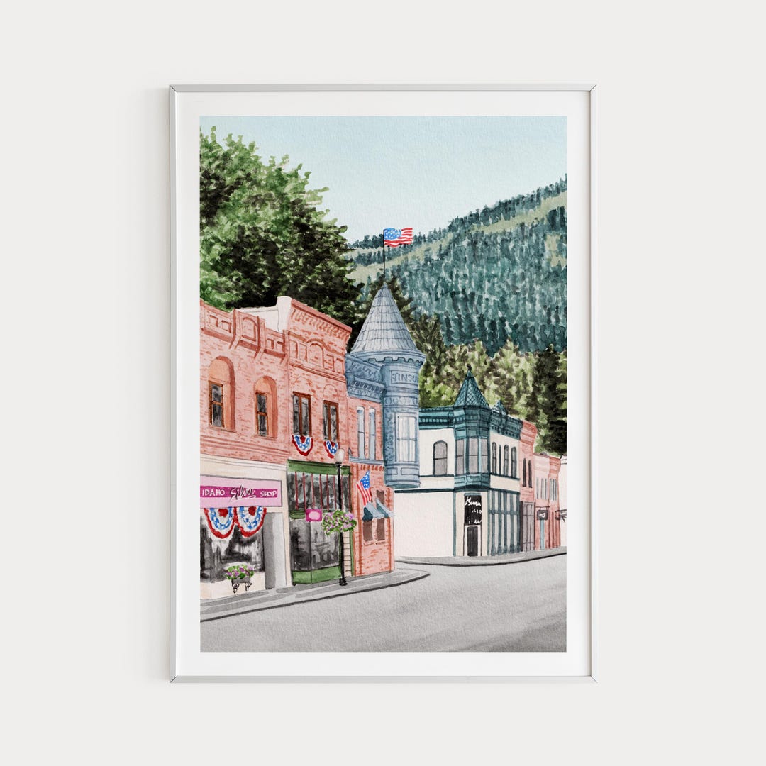 Wallace Print, Idaho Wall Art, Watercolor Print, Wallace Cityscape, USA ...
