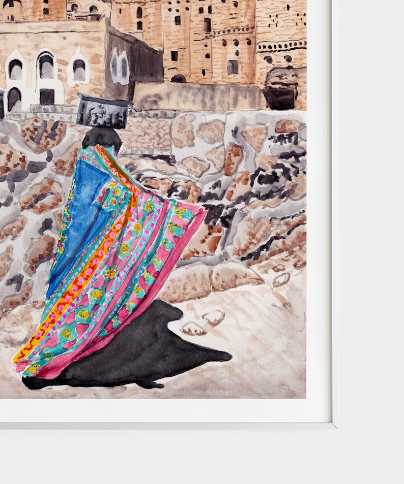 Yemen Print Hababa Cityscape Yemen Wall Art Watercolor - Etsy