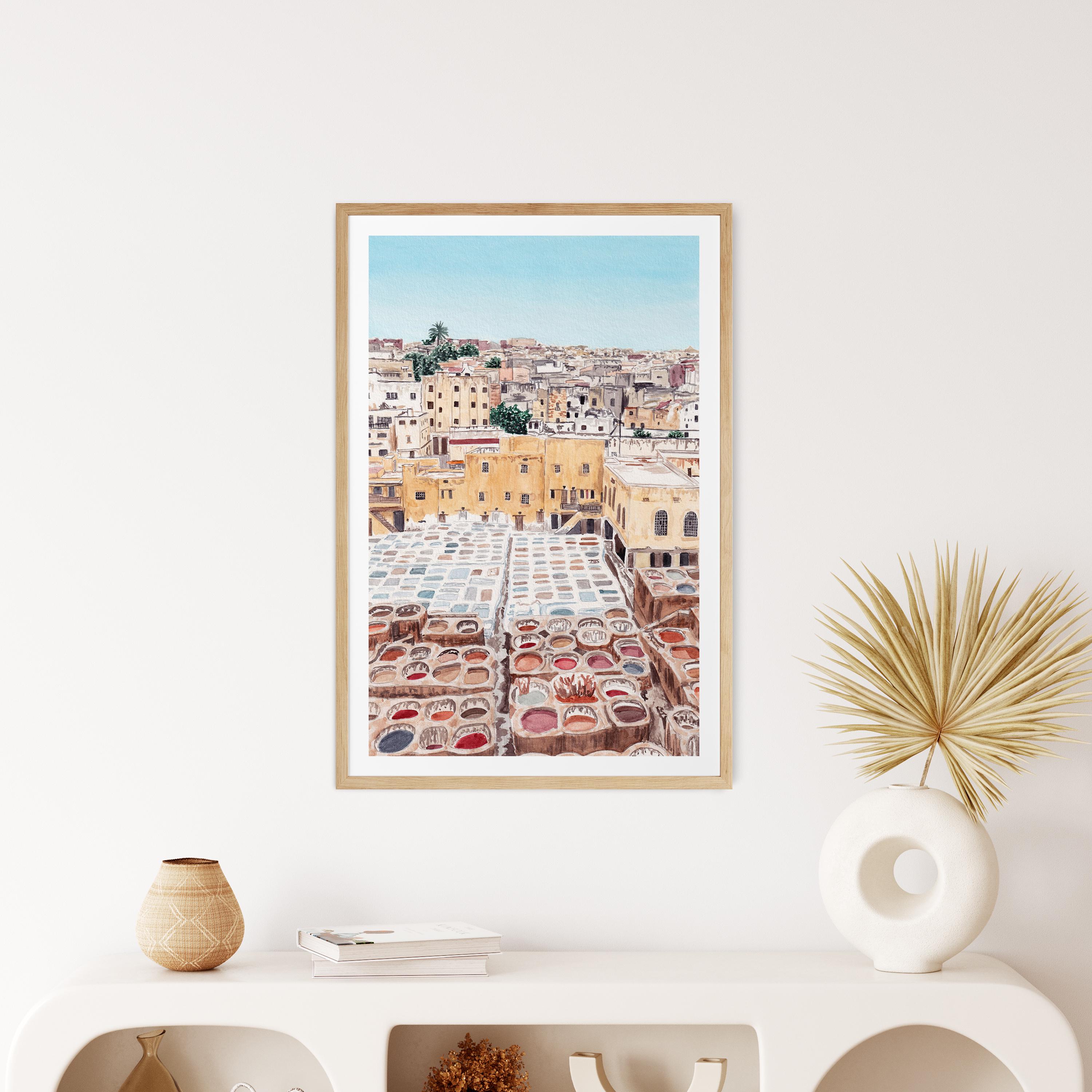 Fez Print, Morocco Wall Art, Fez Tannery, Watercolor Print, Morocco Art ...