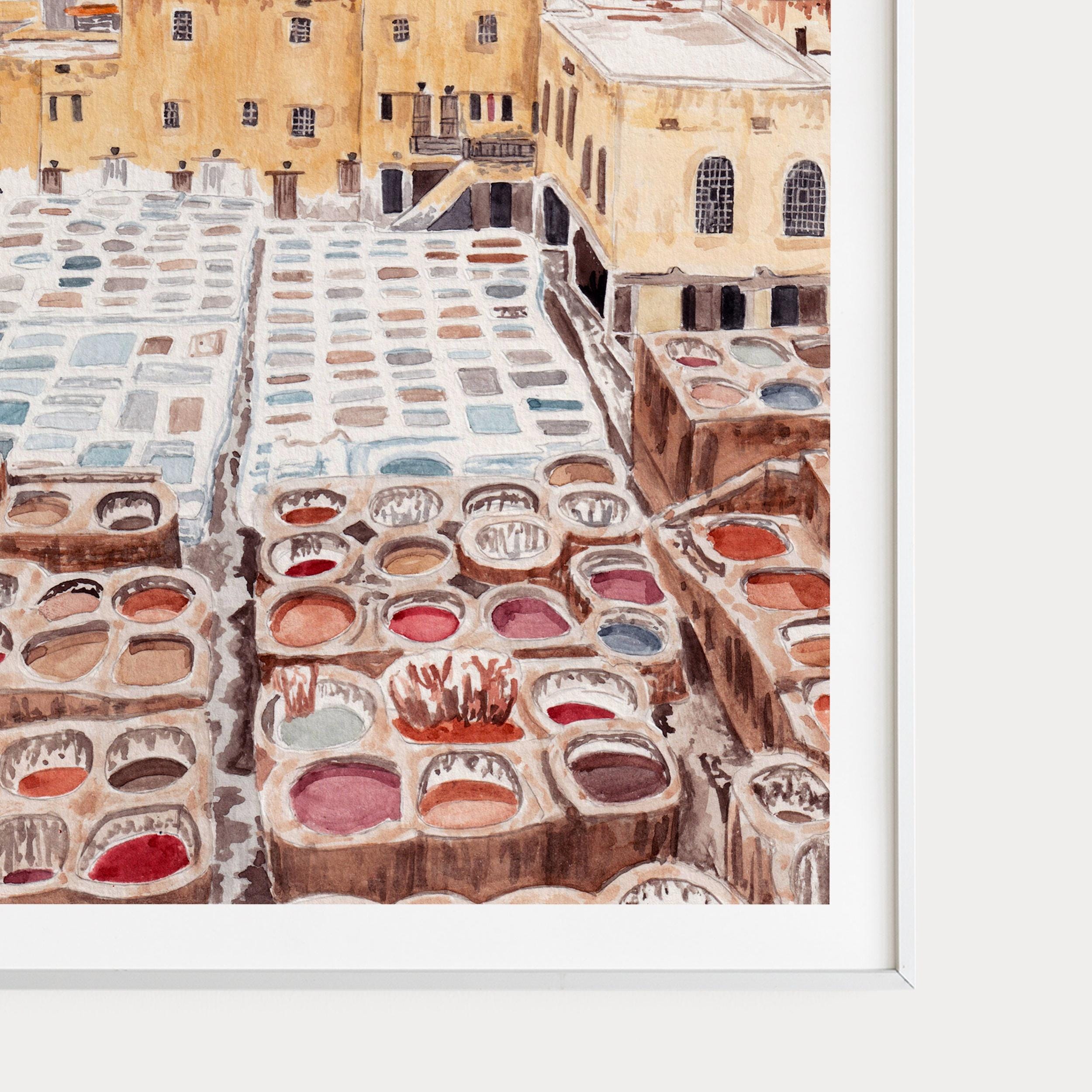 Fez Print, Morocco Wall Art, Fez Tannery, Watercolor Print, Morocco Art ...