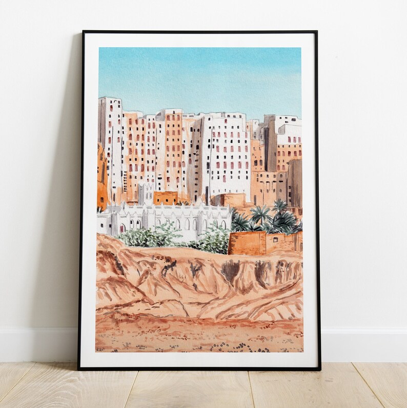 Yemen Print Shibam Cityscape Yemen Wall Art Watercolor - Etsy