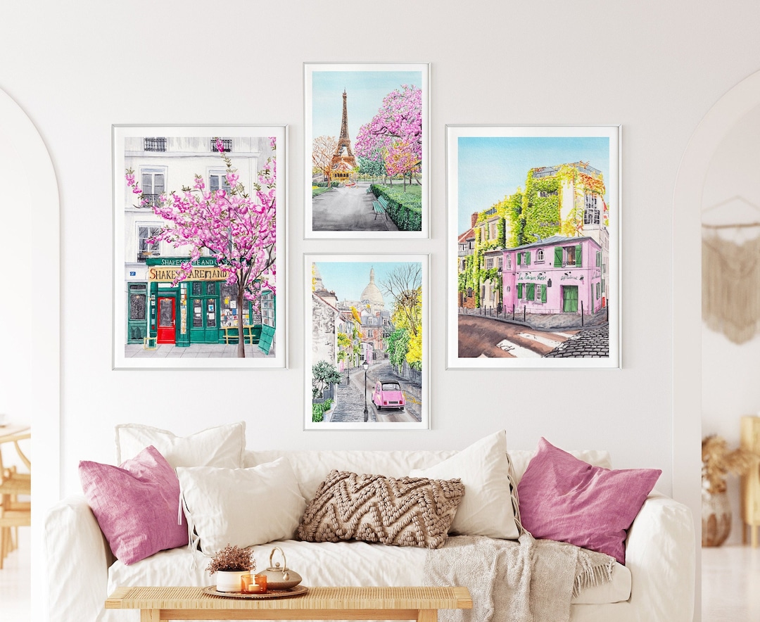 Paris Wall Art Set of 4 Pink Gallery Wall Decor Paris Art Print Eiffel ...