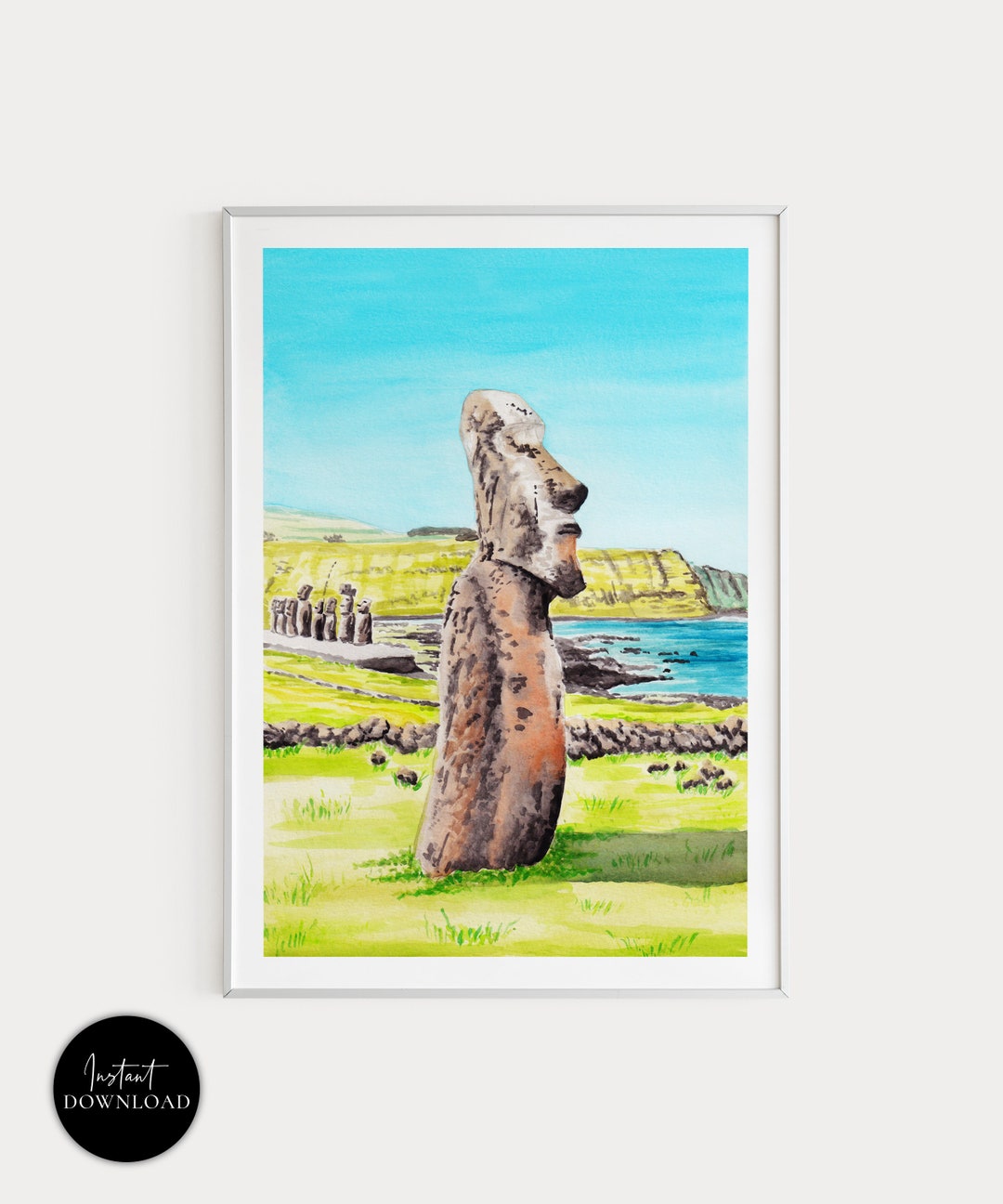 Moai Statue Print, Chile Wall Art, Easter Island Print, Rapa Nui, Chile ...